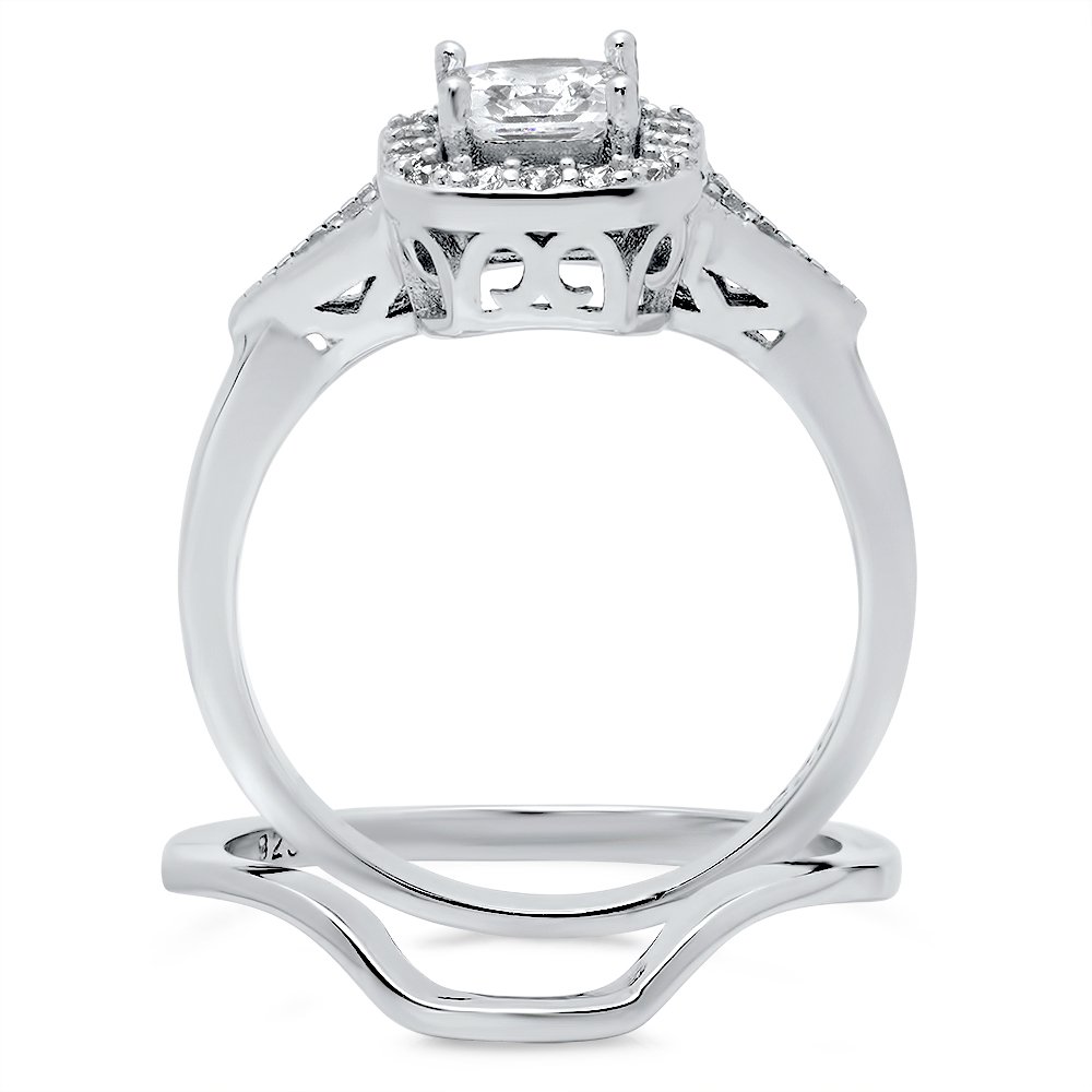 Metal Factory Sterling Silver 925 Princess Cut Cubic Zirconia CZ Halo Engagement Ring Sz 11