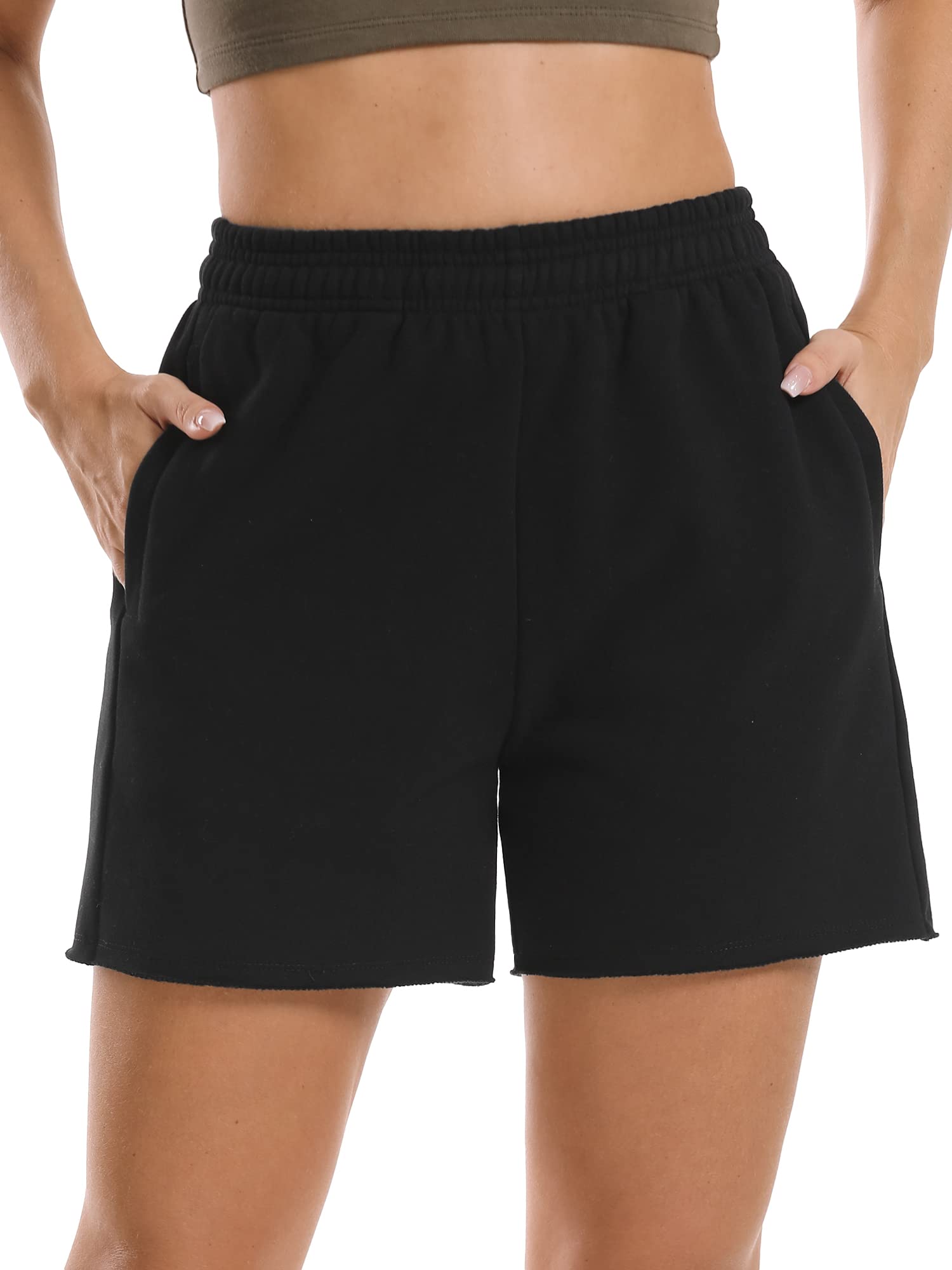 Stelle Women's 10" High Waist Athletic Bermuda Shorts Long Shorts with Pockets for Yoga Running Workout (BK-RB, L)