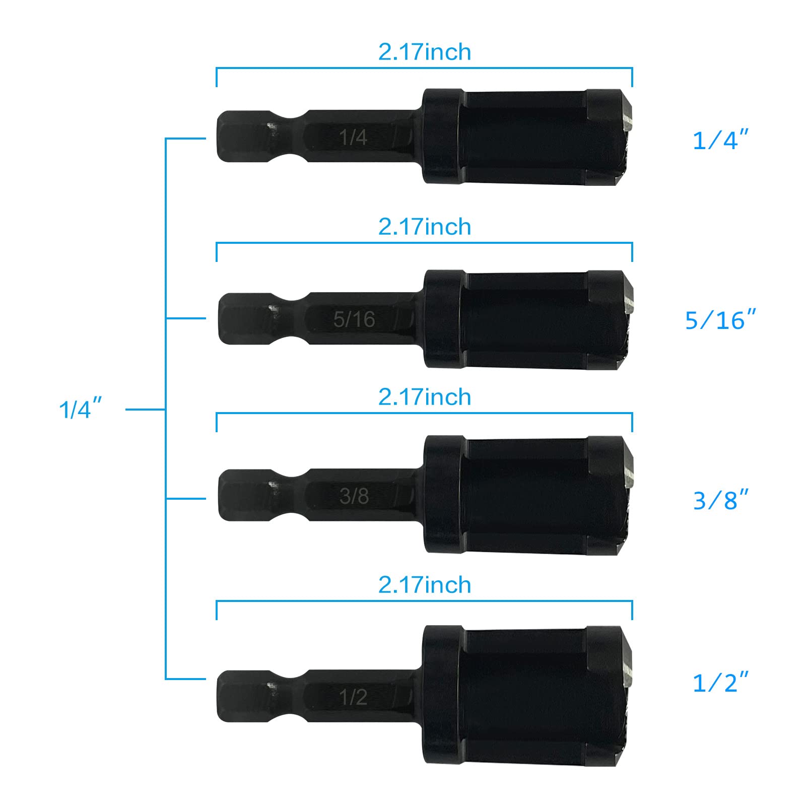 Wood Plug Cutters, 4 pcs Straight Wood Plug Cutters & 4 pcs Tapered Plug Cutters Set with 1/4 Hex Shank, Taper Cutting Tool Cork Drill Bit Knifes in 4 Sizes 1/4", 5/16", 3/8", and 1/2" Black