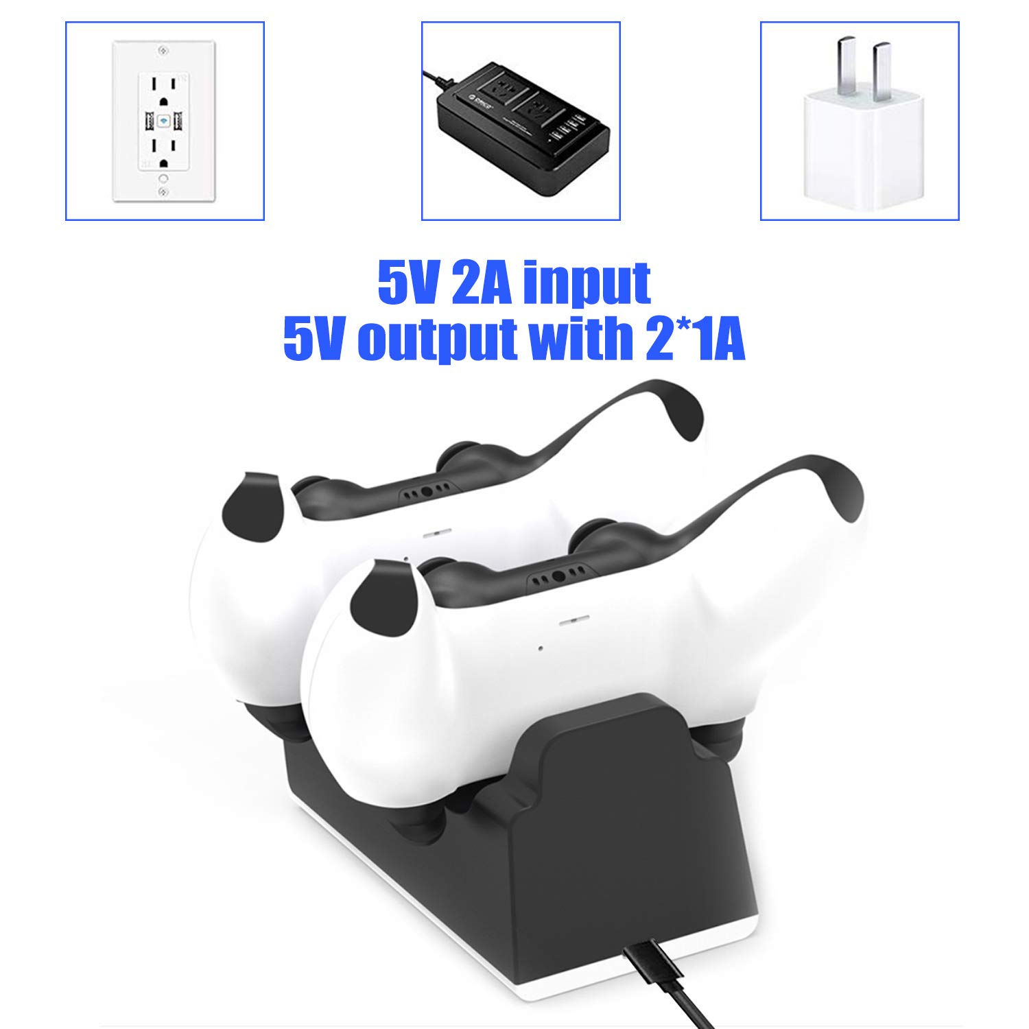 PS5 Controller Charger Station, Dual Fast Charging Station with LED Indicator Compatible with Dual Playstation 5 Controller(Black)