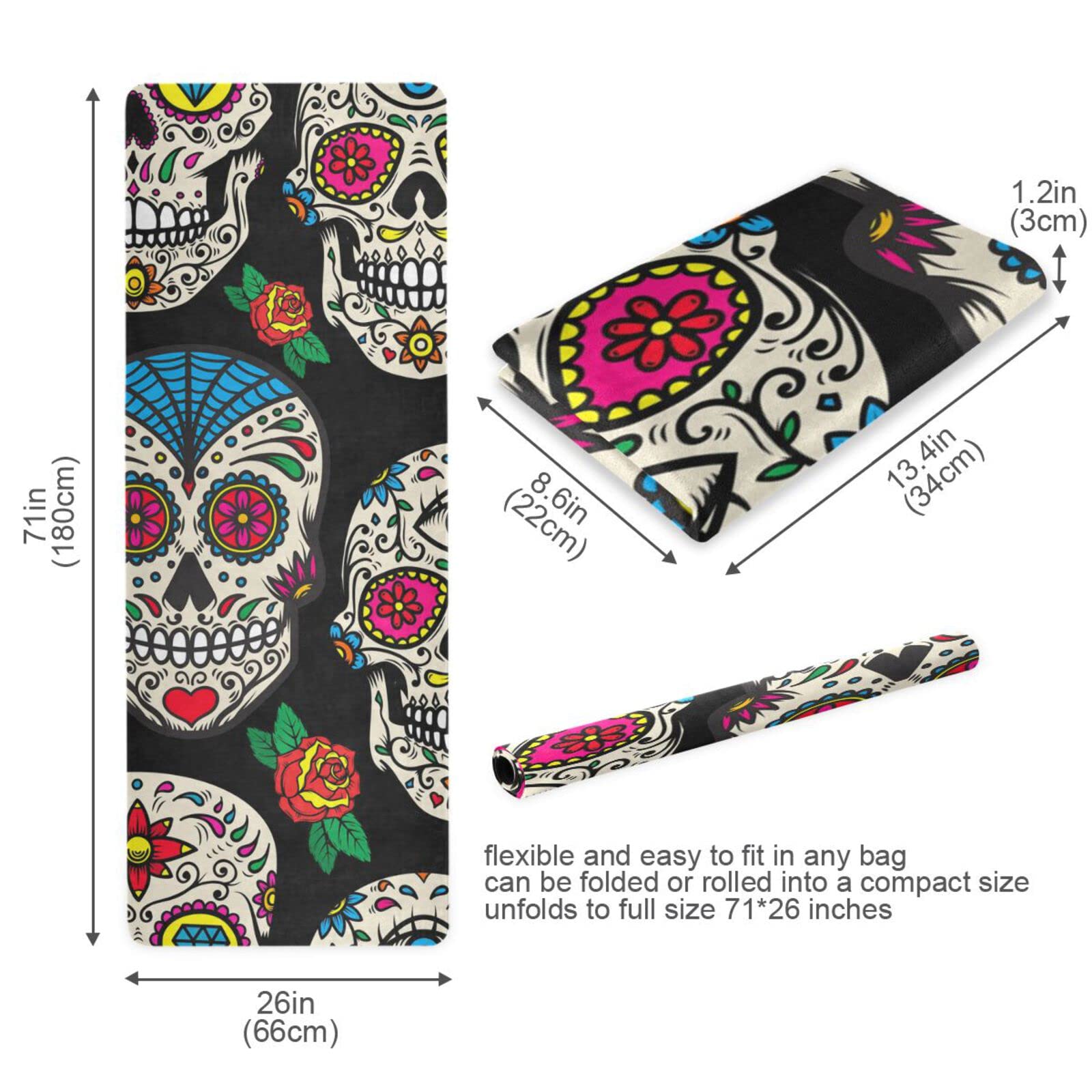 senya Mexican Sugar Skull Yoga Mat Cover, Non Slip Exercise Mat Cover High Performance Grip, Coming with Carry Bag(228vb9a)