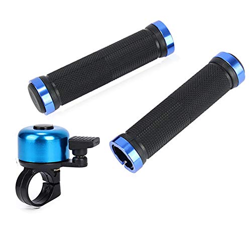 Roskio Aluminum Classic Loud Crisp Clear Sound Bicycle Bike Bell with Plugs Ends Nonslip Handle Bar 2 Pcs for Adults Kids Cycling Blue