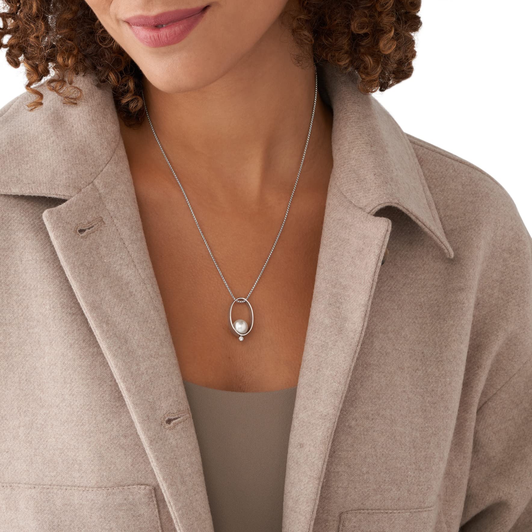 Skagen Women's Agnethe White Glass Pearl Pendant Necklace (Model: SKJ1608040)