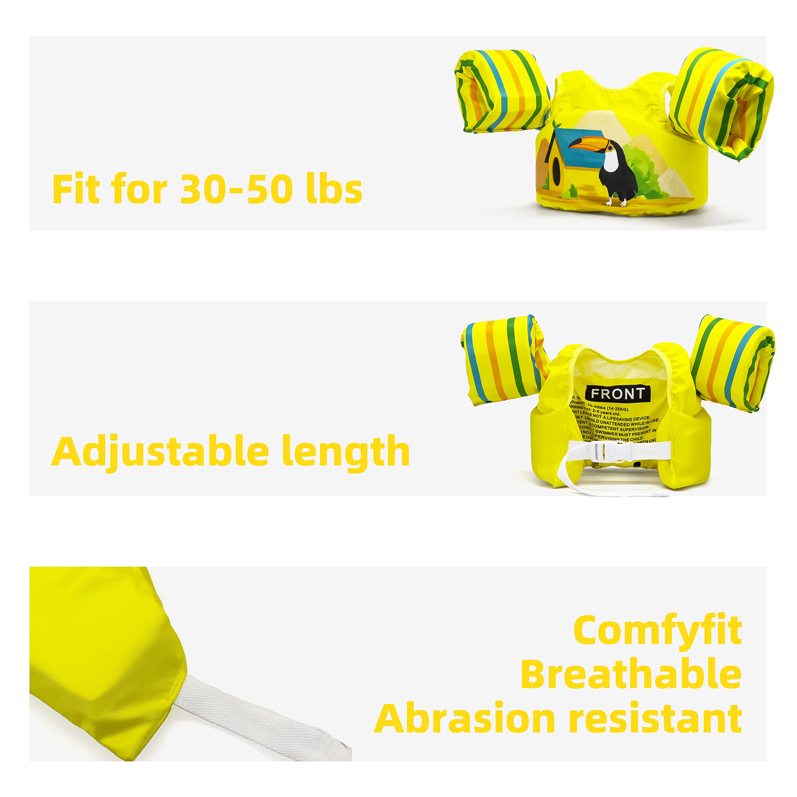 Silfrae Swim Vests Swim Floatation Vest Flotation Device Kids Floaties for Kids Weighing from 30 to 50 lbs (Yellow Toucan)
