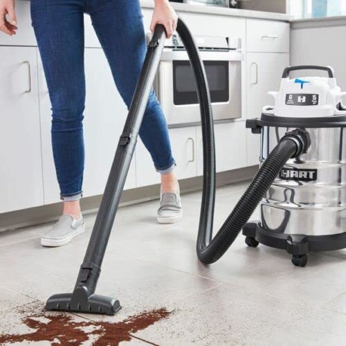 TELES 6 Gallon 5 Peak HP Stainless Steel Wet Dry Vacuum with Casters Powerful Cartridge Filter