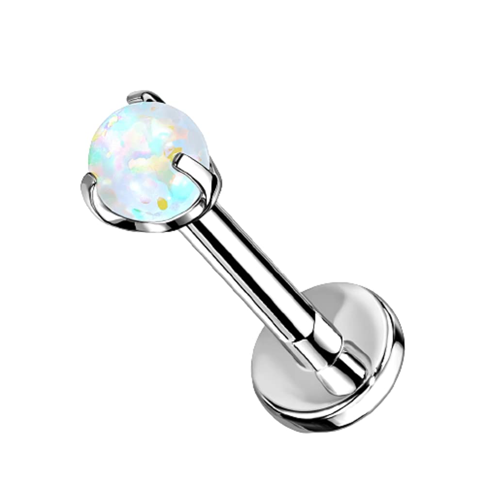 Pierced Owl 16-20GA G23 Implant Grade Titanium Threadless Push-in Claw Set Synthetic Opal Ball Top Flat Back Labret Monroe Lip Cartilage Helix Tragus Conch Ear Lobe Barbell Stud (White, 16GA (1.2mm))