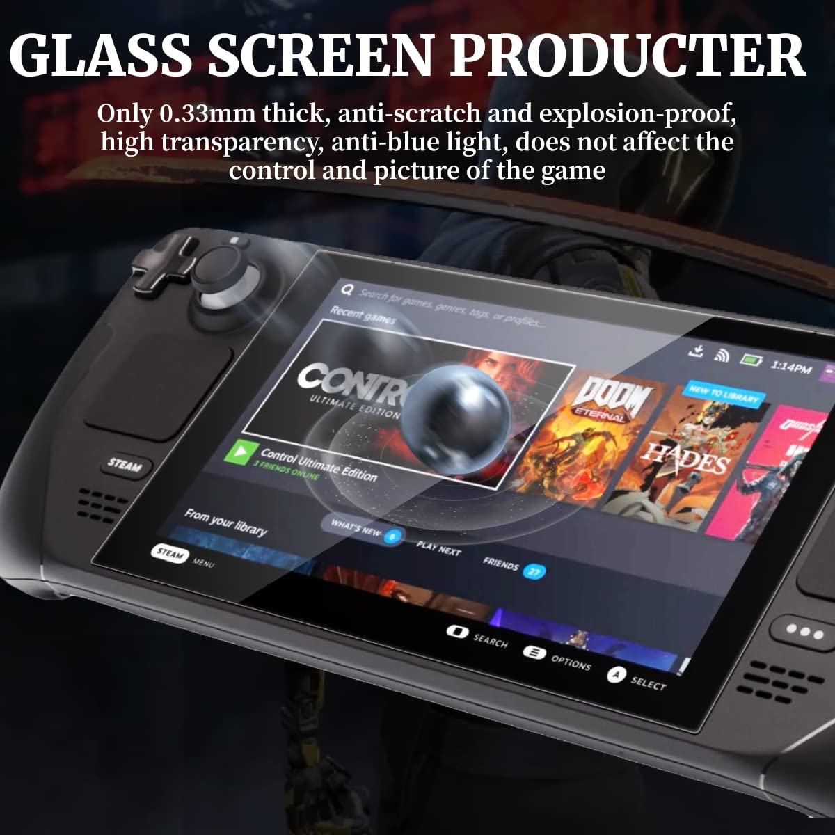 Silicone Case for Steam Deck Game Console with HD Screen Protector, arVin Full Wrap Silica Gel Protective Cover Skin Accessories for Steam Deck, Anti-Slip/Sweat Proof/Scratch Resistant/Shock Proof