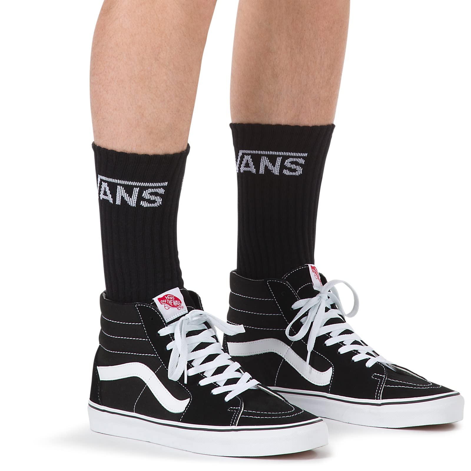 Vans Men's Classic Crew Socks (3 Pairs), Black/White/Checkerboard, Size 6.5-9
