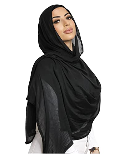 Txameru Women's Hijab Viscose Hijab for Women Muslim Cotton Hijab Fashion Hijab Scarf (Black)