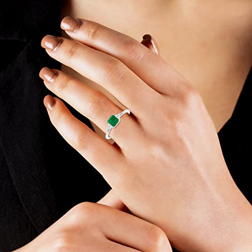 SZUL Women's Princess Cut Emerald and Diamond Half Moon Ring in 10K White Gold