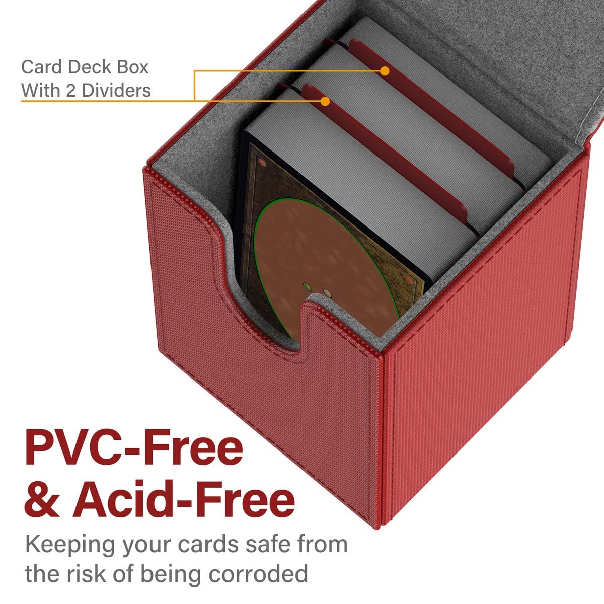 ULTRGEE Deck Box for MTG Cards, Magnet Card Box with 2 Dividers per Holder, Large Trading Card Case Fit for up to 110 Cards-[Shield Design] (Red)