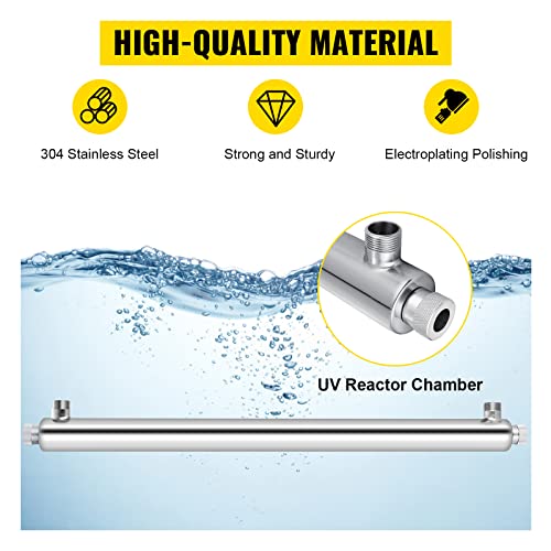 VEVOR Water Purifier Filter, for Whole House Water Purification, 12GPM 110V 55W, 2 Extra Lamps + 1 Extra Quartz Sleeve