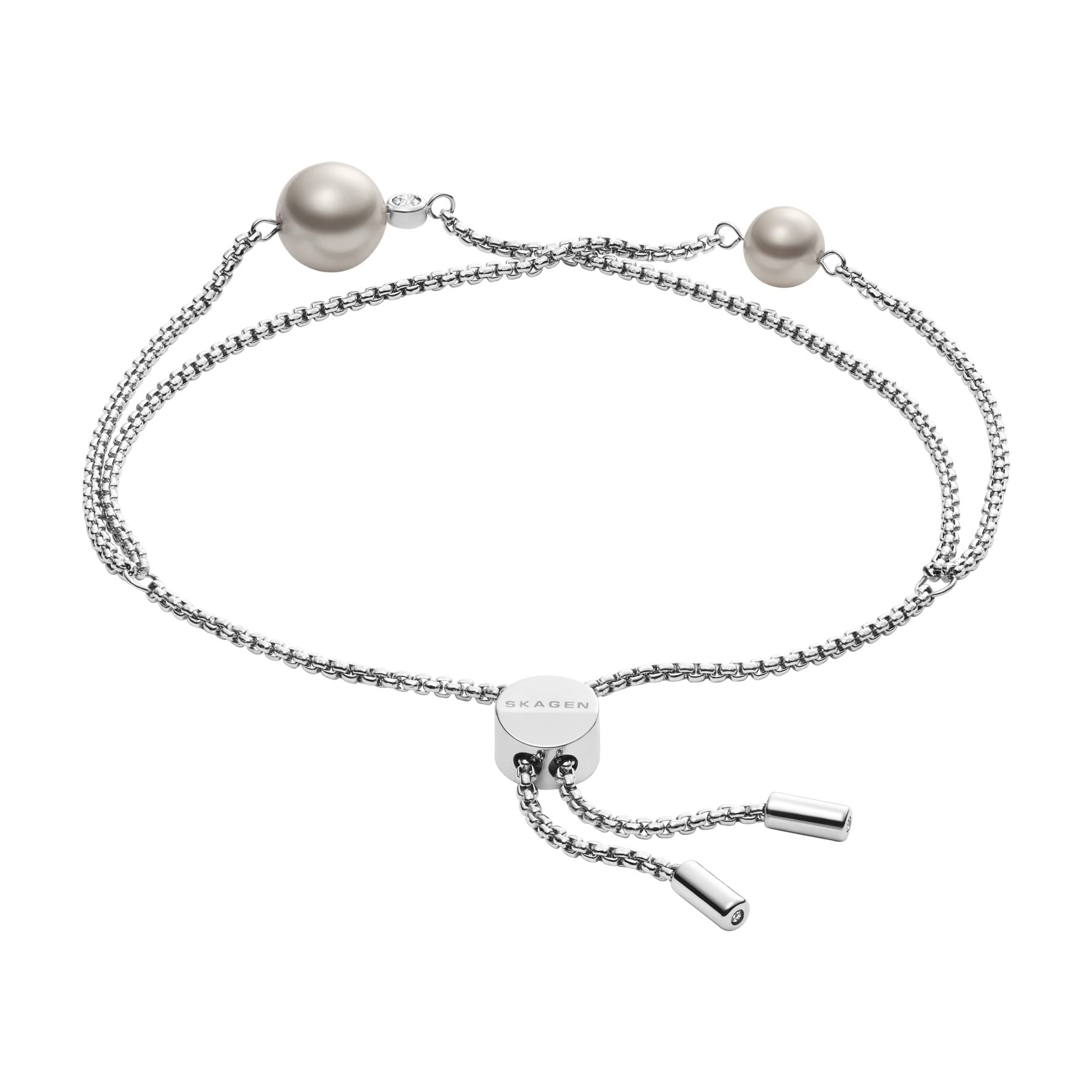 Skagen Women's Agnethe White Glass Pearl Chain Bracelet (Model: SKJ1607040)