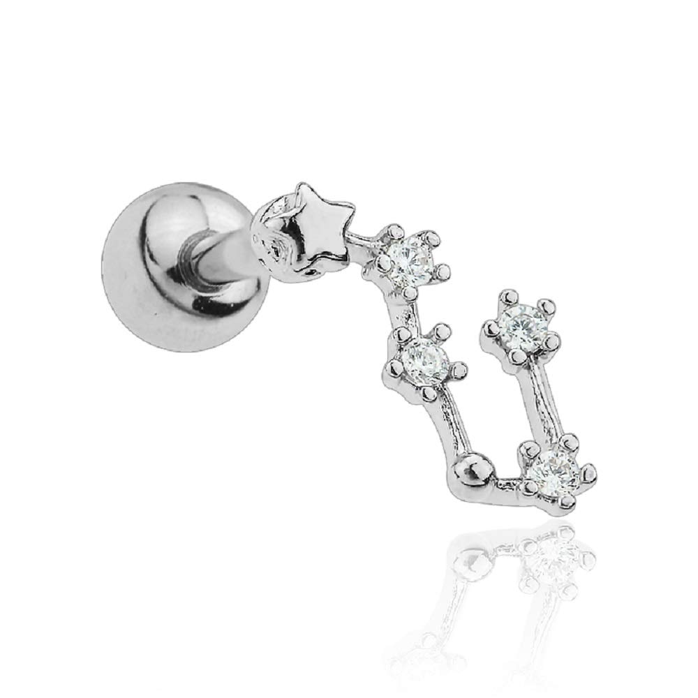 Pierced Owl 16G Stainless Steel Aquarius Horoscope Constellation Stars Crystal Cartilage Helix Ear Lobe Tragus Barbell Earring