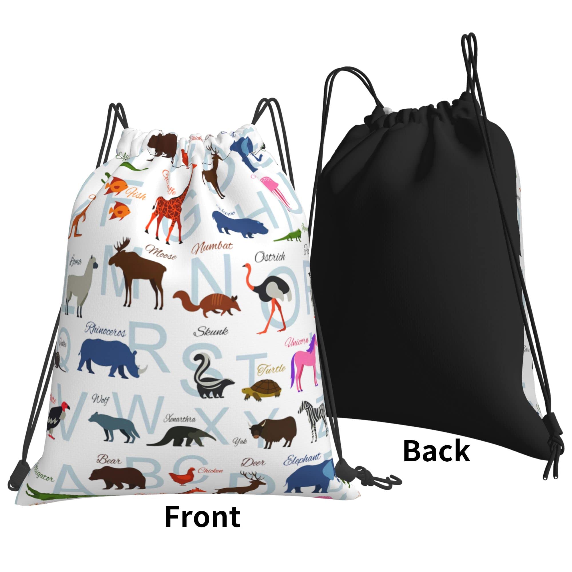 UTtitr Drawstring Backpack Alphabet Cute Zoo Animals Gym Sackpack Folding Dance Yoga Sack String Bag Waterproof Sport Daypack For Men Women Travel Beach Camping Cycling