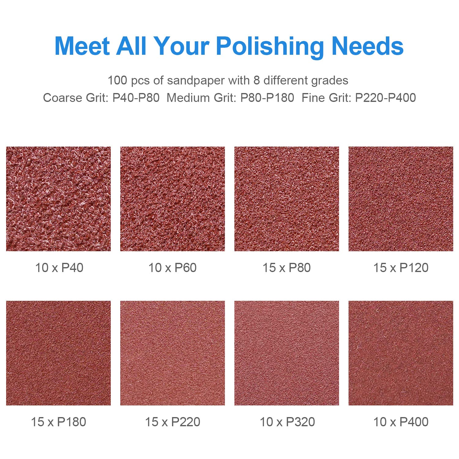 Ptalniy Sanding Disc, 100 Packs 5 Inch 8 Hole Sanding Discs Hook and Loop Sandpaper, Premium Aluminum Oxide Orbital Sander Pads 40 60 80 120 180 220 320 400 Grits Sandpaper for Random Orbital Sanders