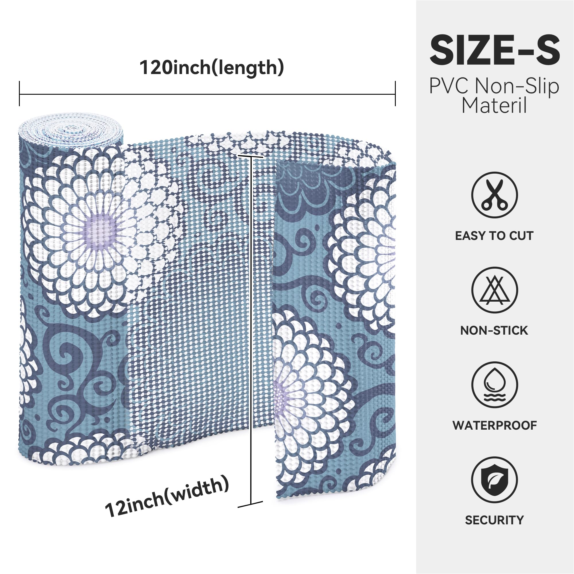 RAY STAR Shelf Liner, Non-Adhesive Refrigerator Liners for Shelves Washable 12 * 120 inch, Vinyl Shelf Drawer Liner Non-Slip Bathroom Cabinet Liner for Kitchen/Storage/Desks (Blue Circle)