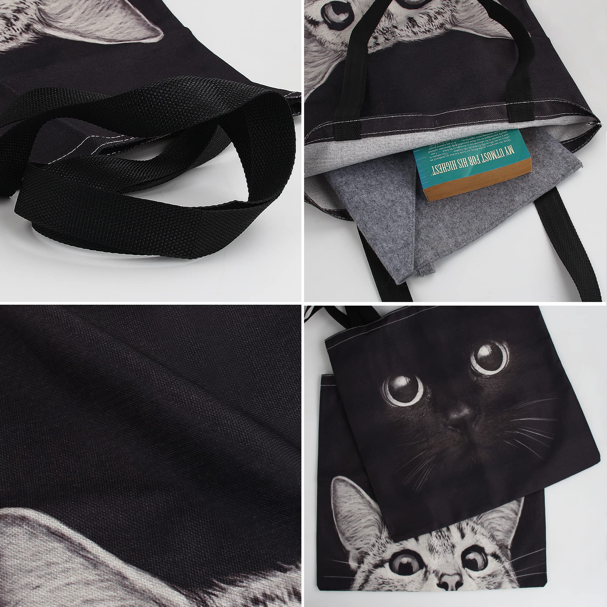 MyKazoe Canvas Reusable Tote Bag Bag for Cat Lovers Value Set with Storage Bag (#2 Mischievous)