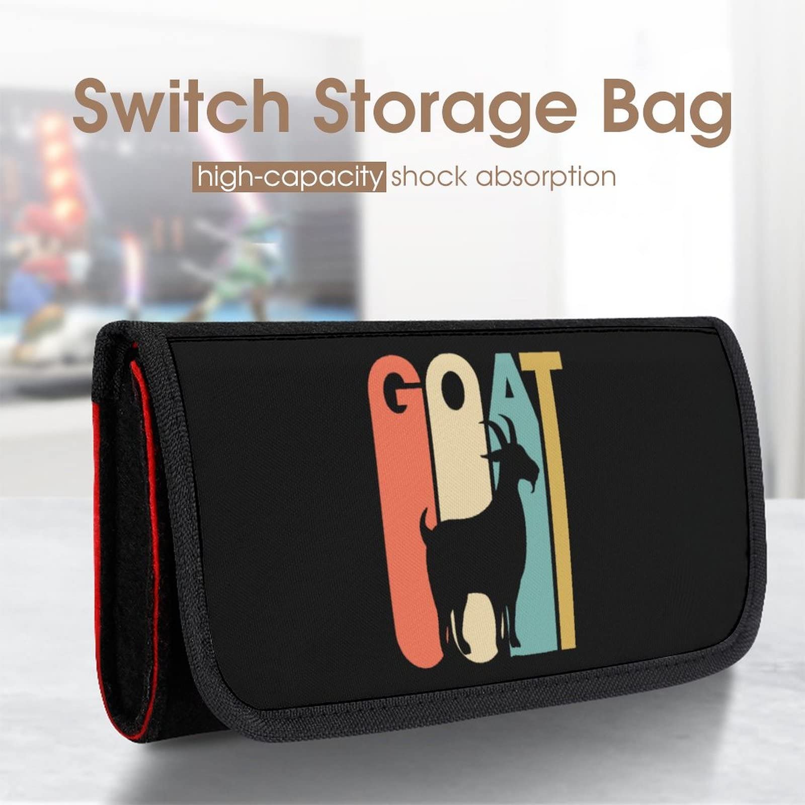 Vintage Style Goat Silhouette Carrying Bag Compatible with Switch Protective Case Slim Felt Pouch with 5 Game Cartridges Holders