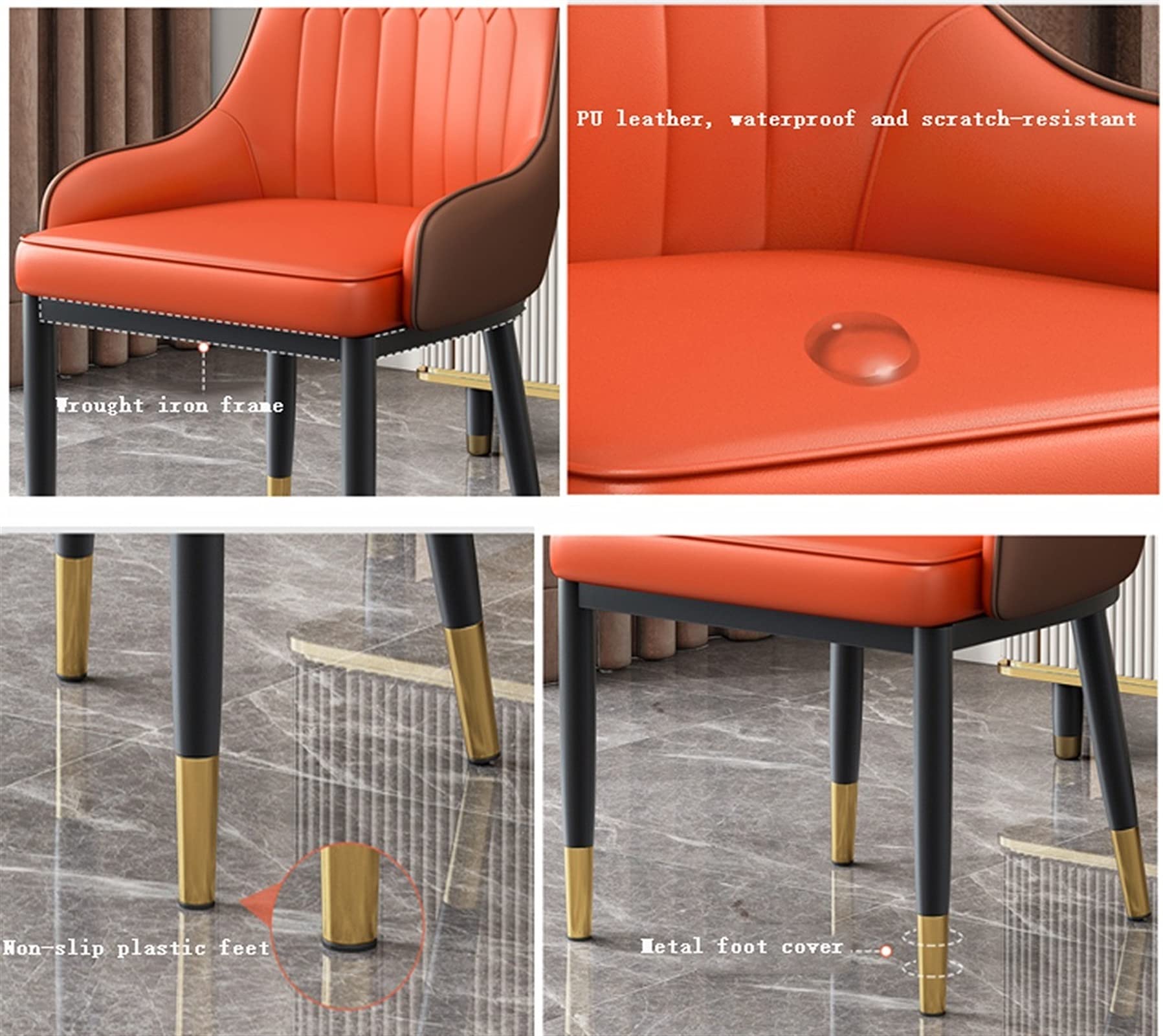 Modern Kitchen Chairs Set of 2 Faux Matte Leather Dining Chairs Accent Chairs Modern PU Leather High Back Soft Seat Living Room Chairs Metal Legs Dining Chairs (Color : A)