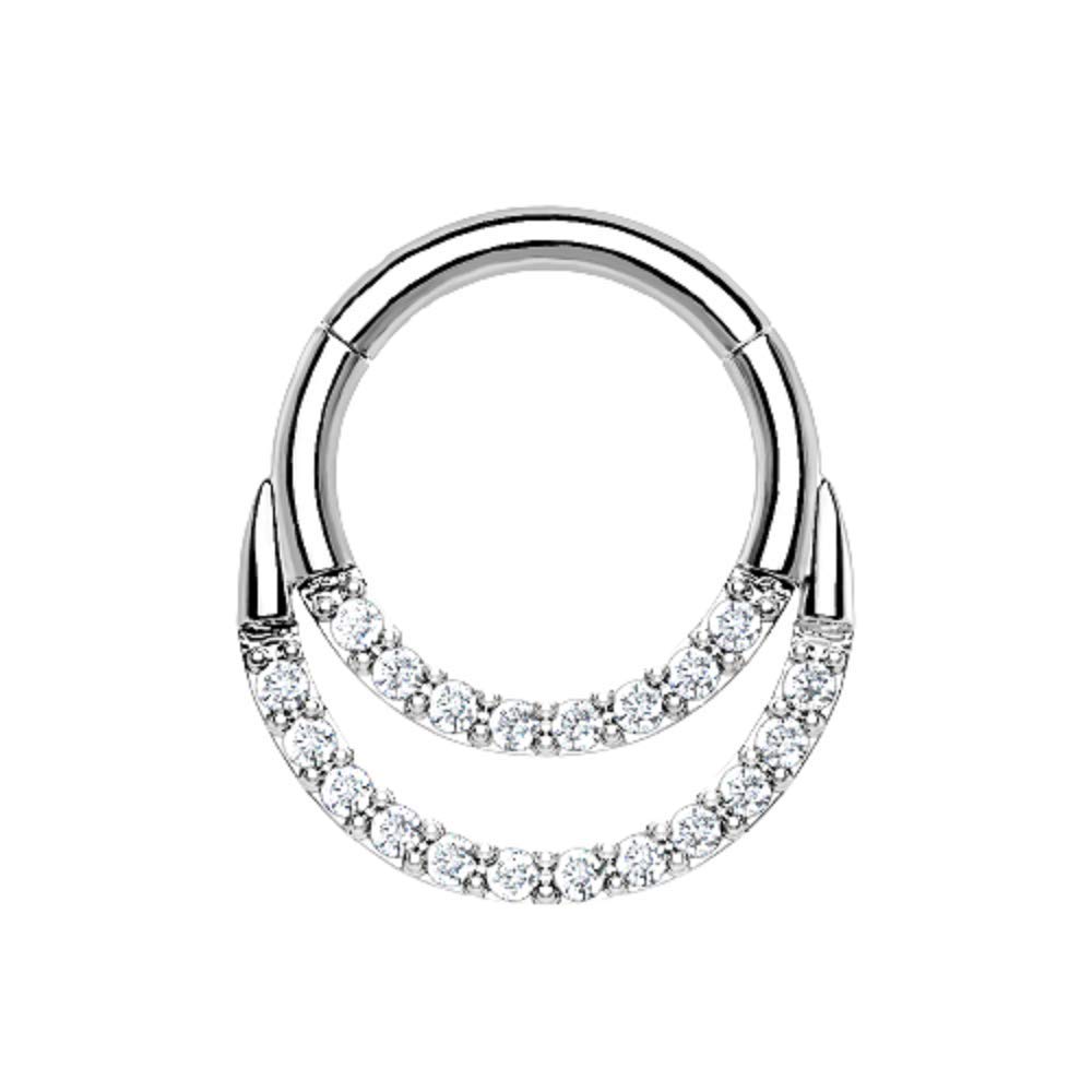 Pierced Owl 16G Implant Grade Titanium CZ Crystal Lined Double Hoop Cartilage Helix Daith Septum Hinged Segment Ring (Diameter: 8mm)