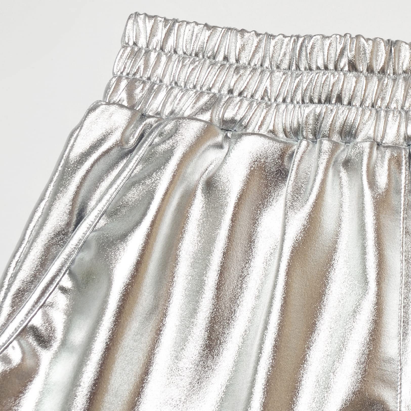 Metallic Shorts for Big Girls Gymnastics Dance Shorts Shiny Sliver Hot Pants 12-13
