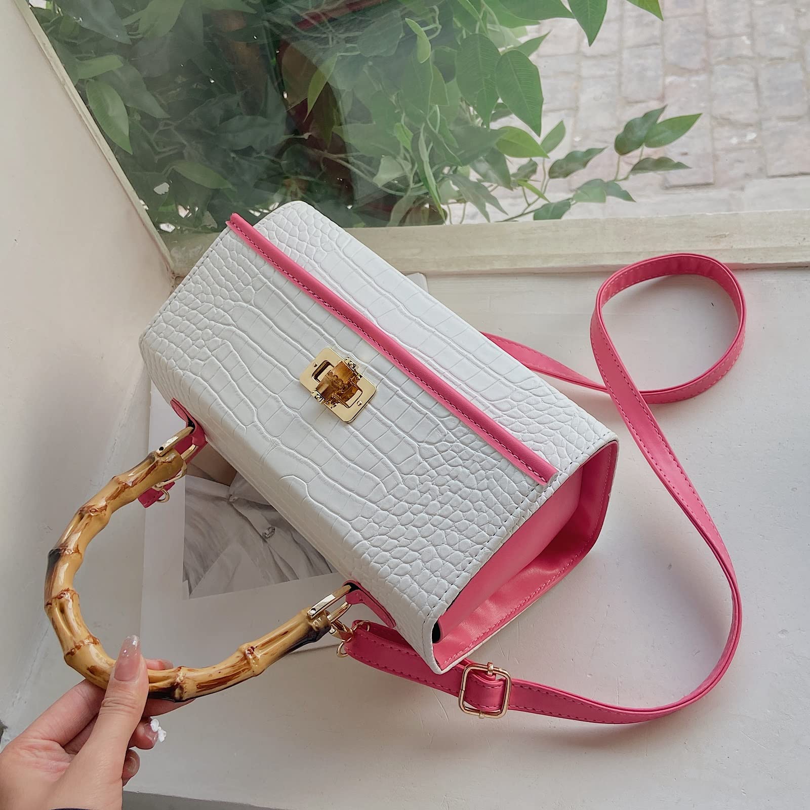 seropian Women's Small Leather Rectangular Handbag Crossbody Purse Handbag Shoulder Bag Handle Satchel Purse Boho Shoulder Bag (pink)