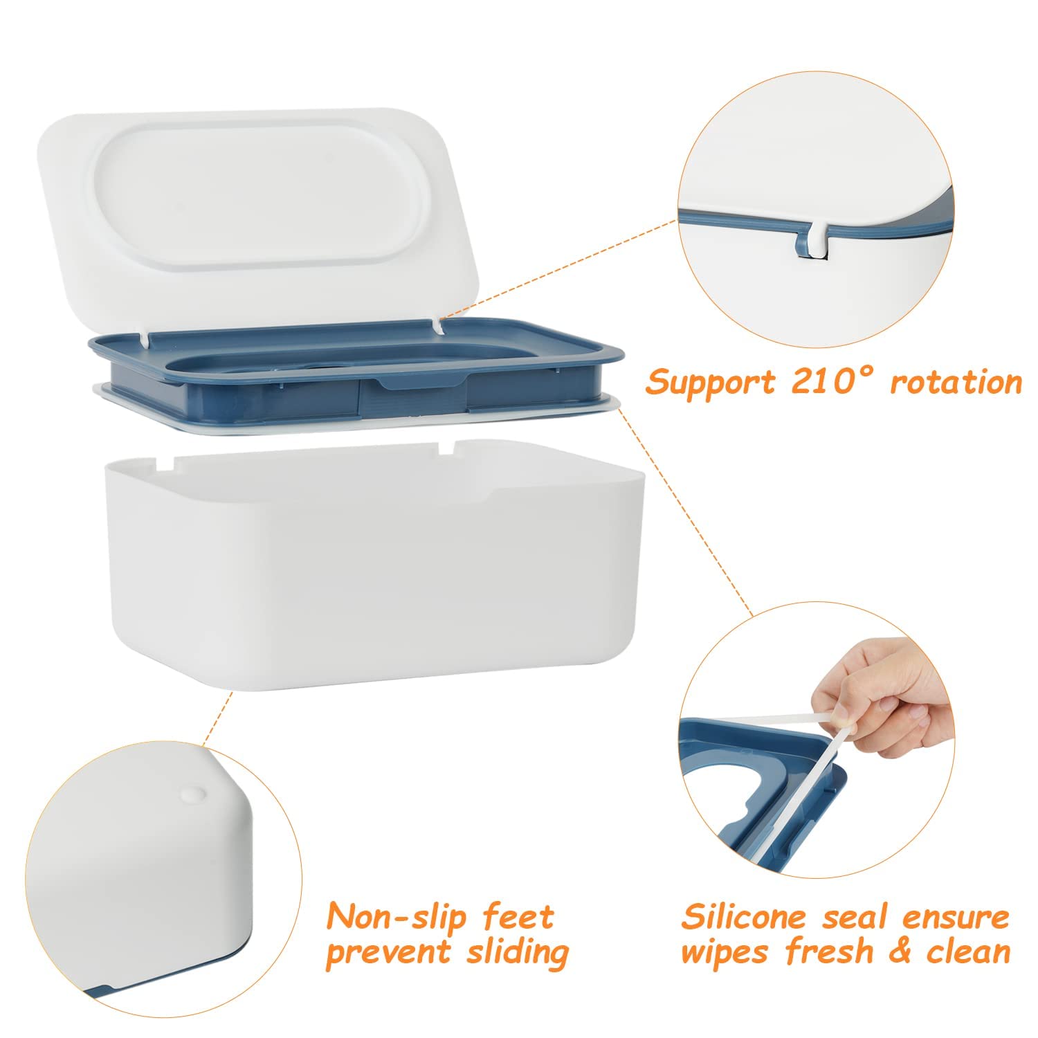 Wipes Dispenser with 2 Portable Wipe Cases, Wipe Holder for Baby & Adult, Seposeve Refillable Wipe Container, Keeps Wipes Fresh, One-Handed Operation. Easy Open/Close Wipes Pouch Case, (Light Blue)