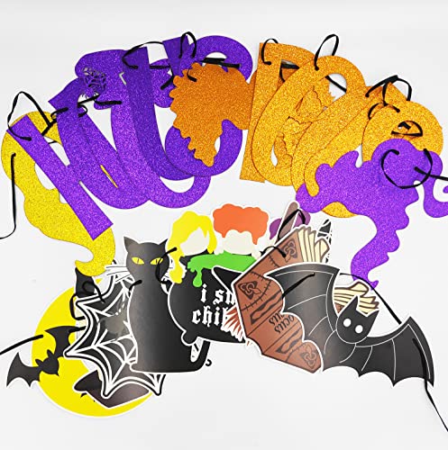 PTFNY Glittery Hocus Pocus Banner Hocus Pocus Halloween Decorations Halloween Witches Party Banner for Hocus Pocus Halloween Party Decorations Supplies