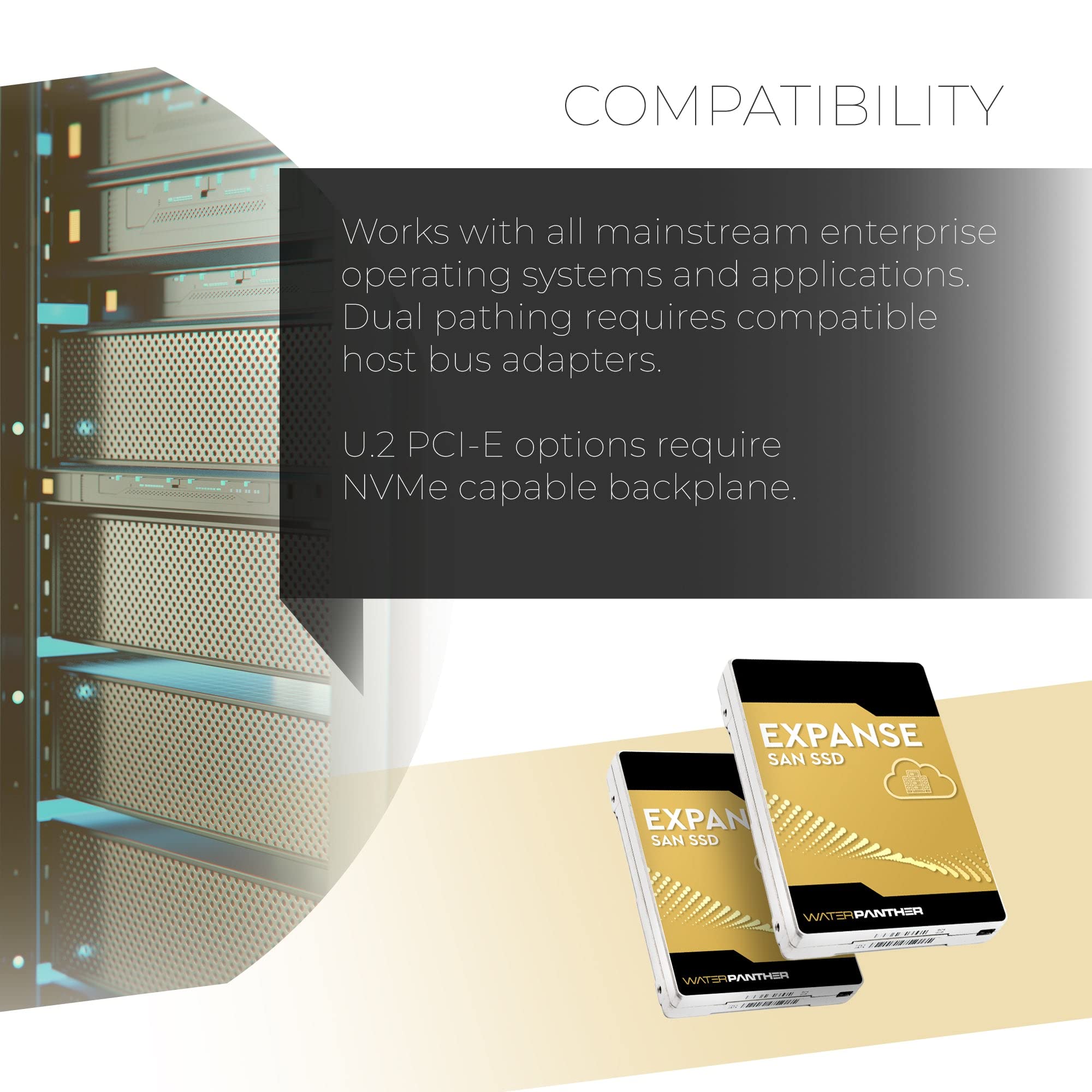 Water Panther WP Expanse 8TB eNAND 512e PCIe Gen3 x4 NVMe U.2 2.5-inch SSD | ECC PLP 1DWPD | Enterprise Data Center SAN Solid State Drive - WECP5S310800S