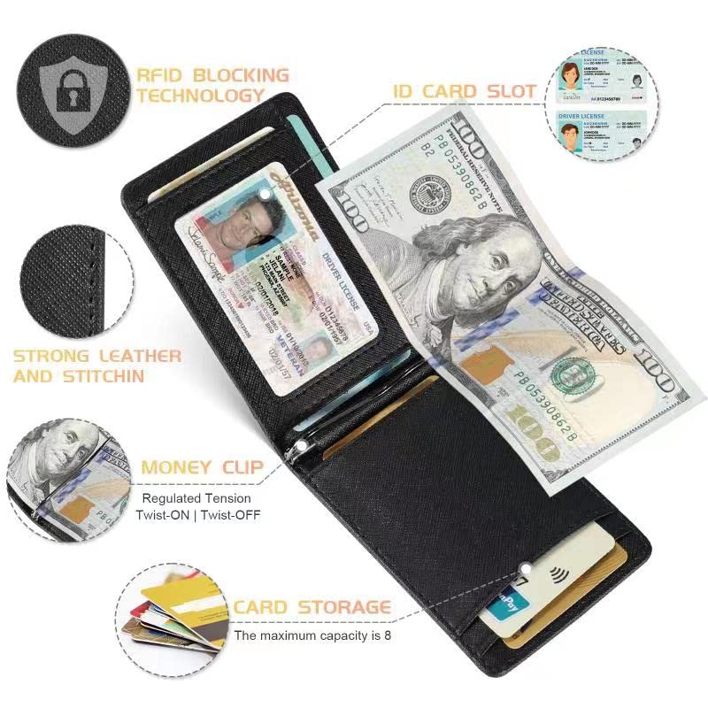 Tryangoos Slim Minimalist RFID Blocking Bifold Genuine Leather Wallet for men, Magnetic Closure Front Pocket Mens Wallet, Leather Front Pocket thin Men's Wallet (Carbon Black-TABC)