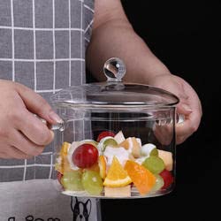 Modern Kitchenette Glass Saucepan with Lid, 1900ML Cooking Pot Clear Simmer Pot with Heat Resistant Handles, Stovetop Soup Pot Borosilicate Glass Cookware, Dishwasher Safe