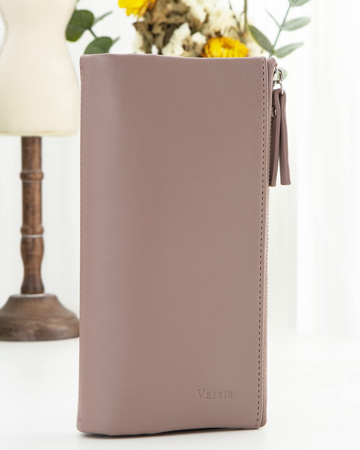 VASETA Wallets for Women Clutch Wallet RFID Blocking Leather Ladies Wallet Credit Cards Organizer with Zipper Pocket