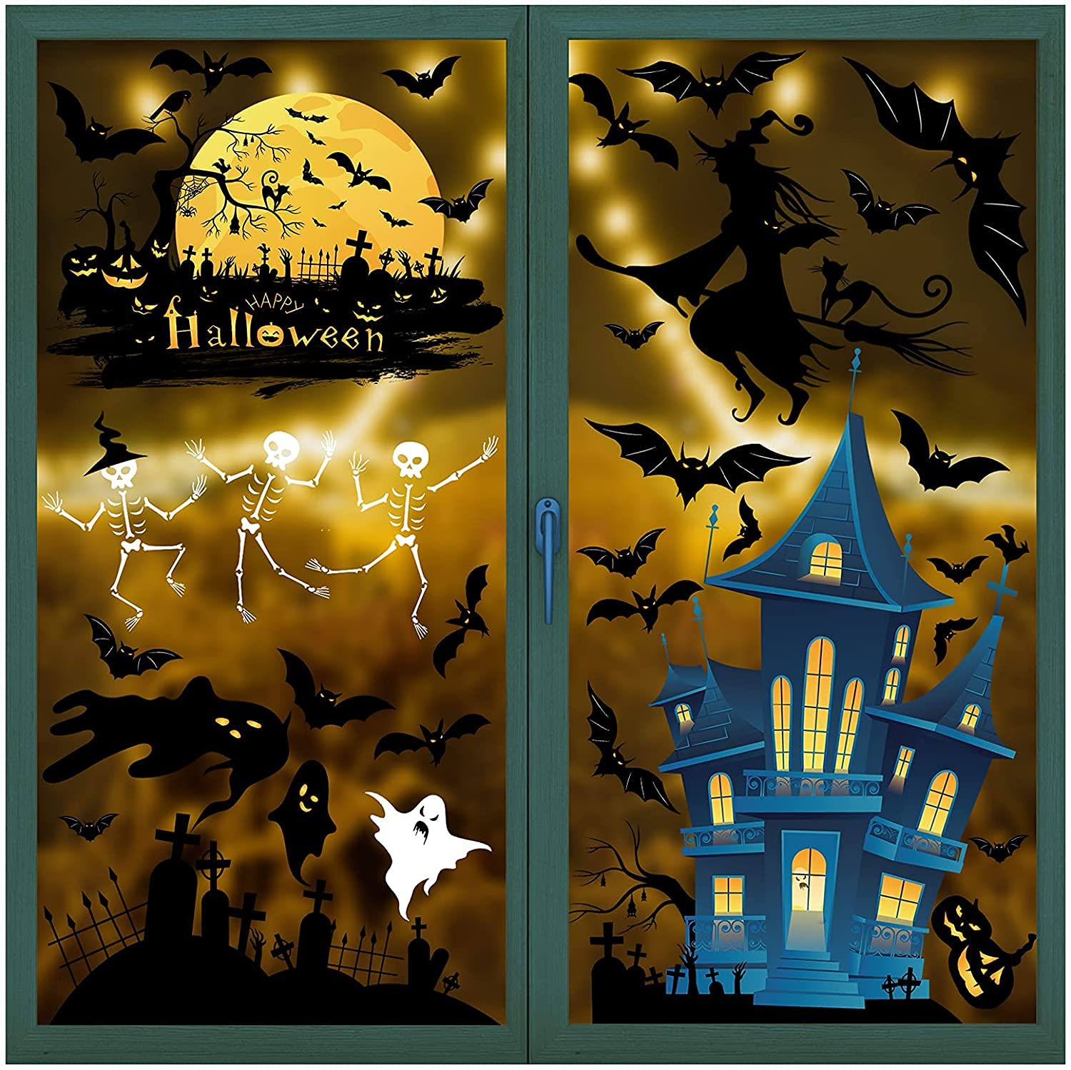 Sika Deer Halloween Decorations - Halloween Window Clings, Halloween Window Decorations for Windows Glass Walls, Halloween Window Stickers for Halloween Party Decorations.