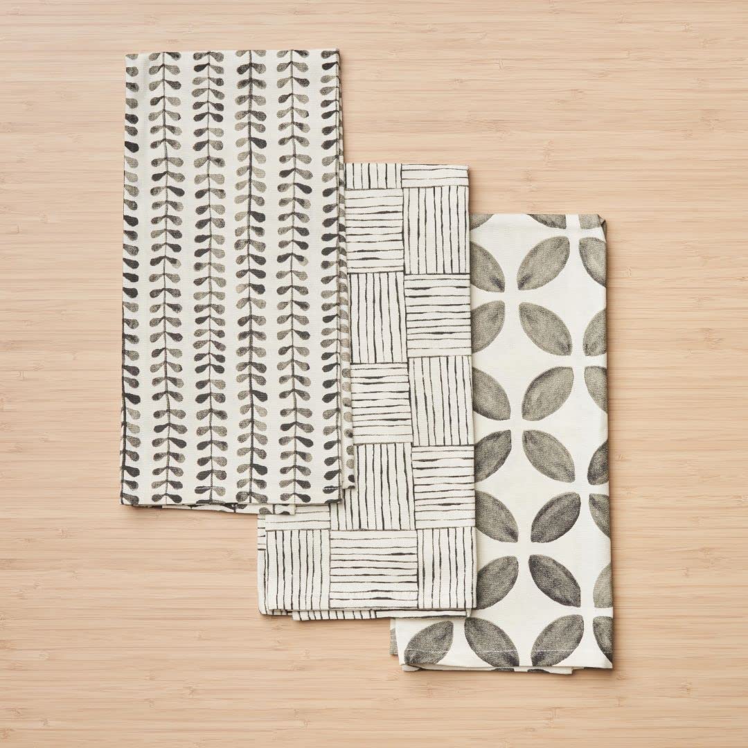 Sophistiplate Tea Towel for Kitchen, Dining - 3 Pack Black & White Set - 100% Cotton - Black White Tea Towels - Machine & Hand Washable Hand Towels - Reusable Cleaning Cloths - 30” x 20”