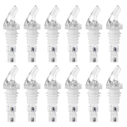 Tezzorio (Pack of 12) Measured Liquor Pourers, 1.25 oz, No Collar Clear Spout Bottle Pourer with Clear Tail