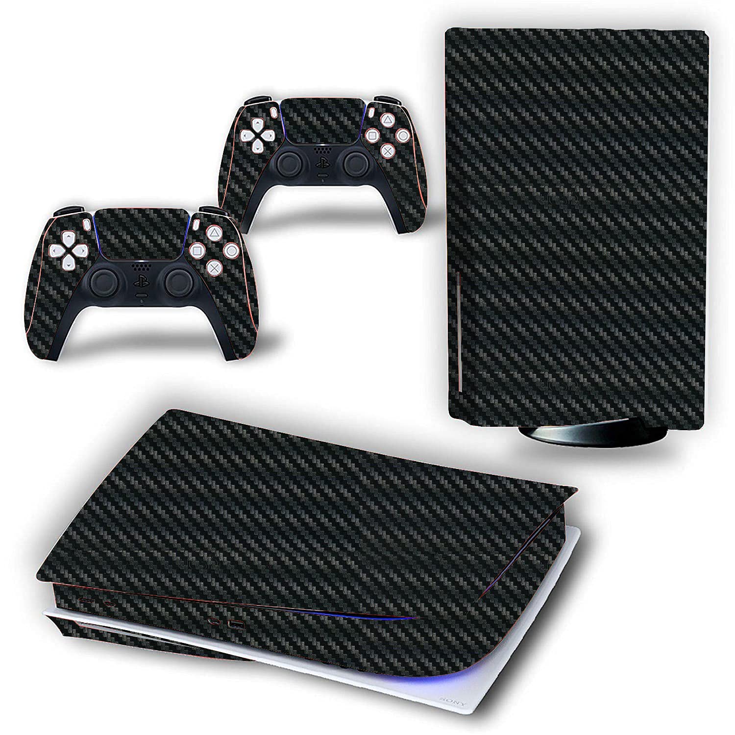 PS5 disk edition black carbon fiber skin sticker wrap playstation 5 console controllers dustproof vinyl cover decal case