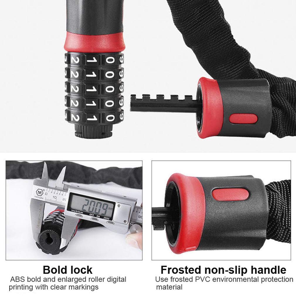 RXLLSY 5-Digit Security Lock Code Anti-Theft Password Chain Lock MTB Road Chain Lock Outdoor Bicycle Cycling Accessories,1.2m