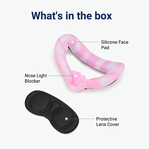 TNP VR Face Cover and Eye Cover for Meta Oculus Quest 2 Face Cushion with Nose Light Blocker - Sweat Guard Silicone Cover for Oculus Quest 2 Face Pad, Cloudy Pink