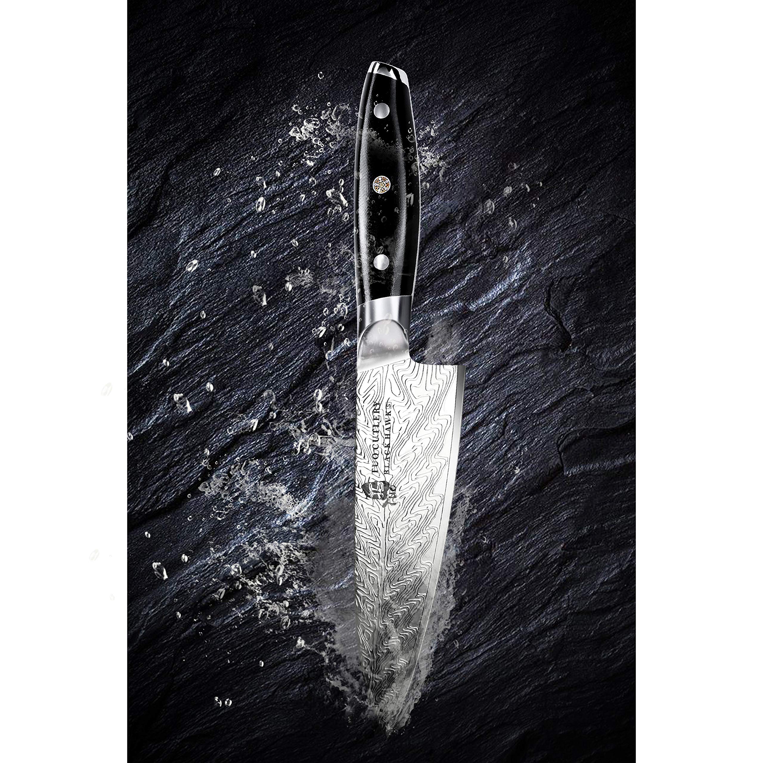 TUO Chef Knife - 7 inch Professional Kitchen Knife - Japanese Gyuto Knife - G10 Full Tang Handle - BLACK HAWK S Series with Gift Box