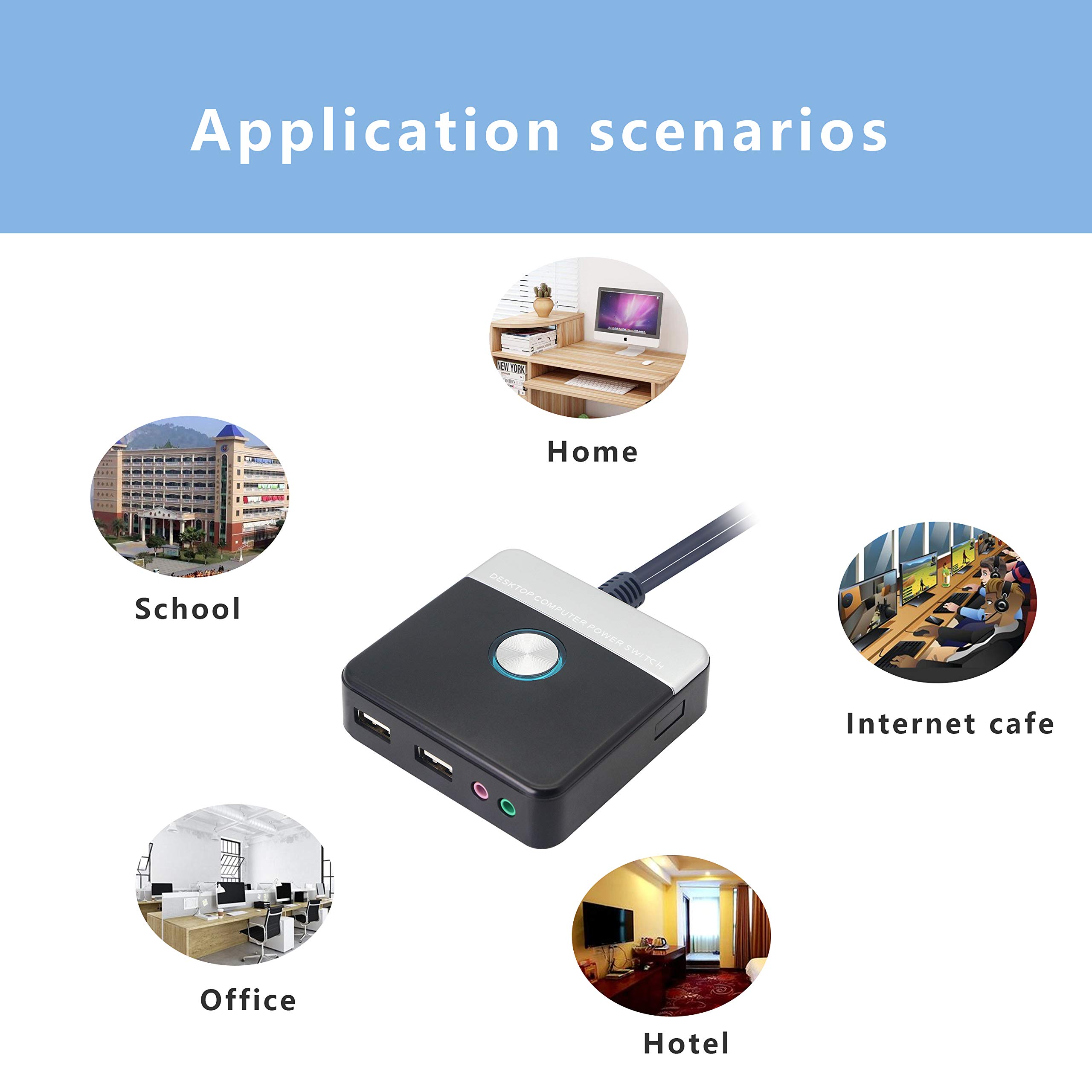 Reset HDD Button Switch,GELRHONR Desktop PC Computer Case Power Supply Supplies on/Off with Dual USB Ports,Audio Ports and Reset HDD Push Button Switch for Home, Office, Internet Cafes(Cable 120CM
