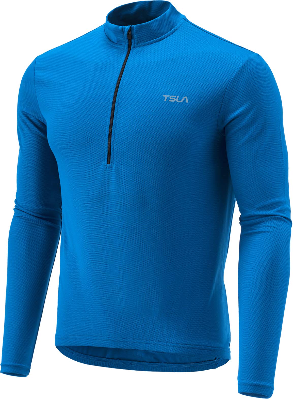 TSLA Men's Long Sleeve Bike Cycling Jersey, Quick Dry Breathable Reflective Biking Shirts with 3 Rear Pockets, Cycle Long Sleeve Sky Blue, Medium
