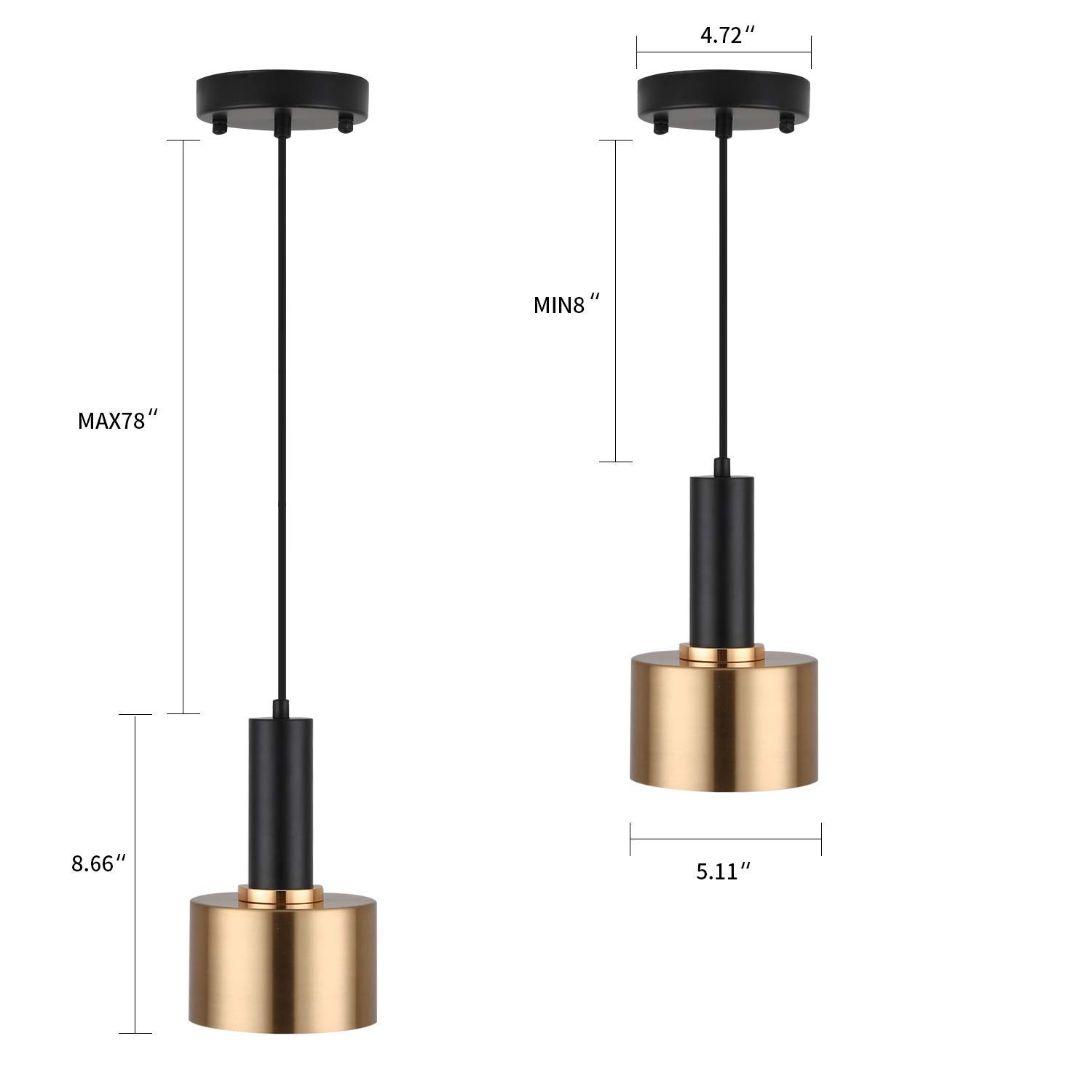 Modern Mini Pendant Light with 4W LED Bulb, One-Light Adjustable Metal Pendant Lighting Fixture for Kitchen Island Cafe Bar, Gold and Black