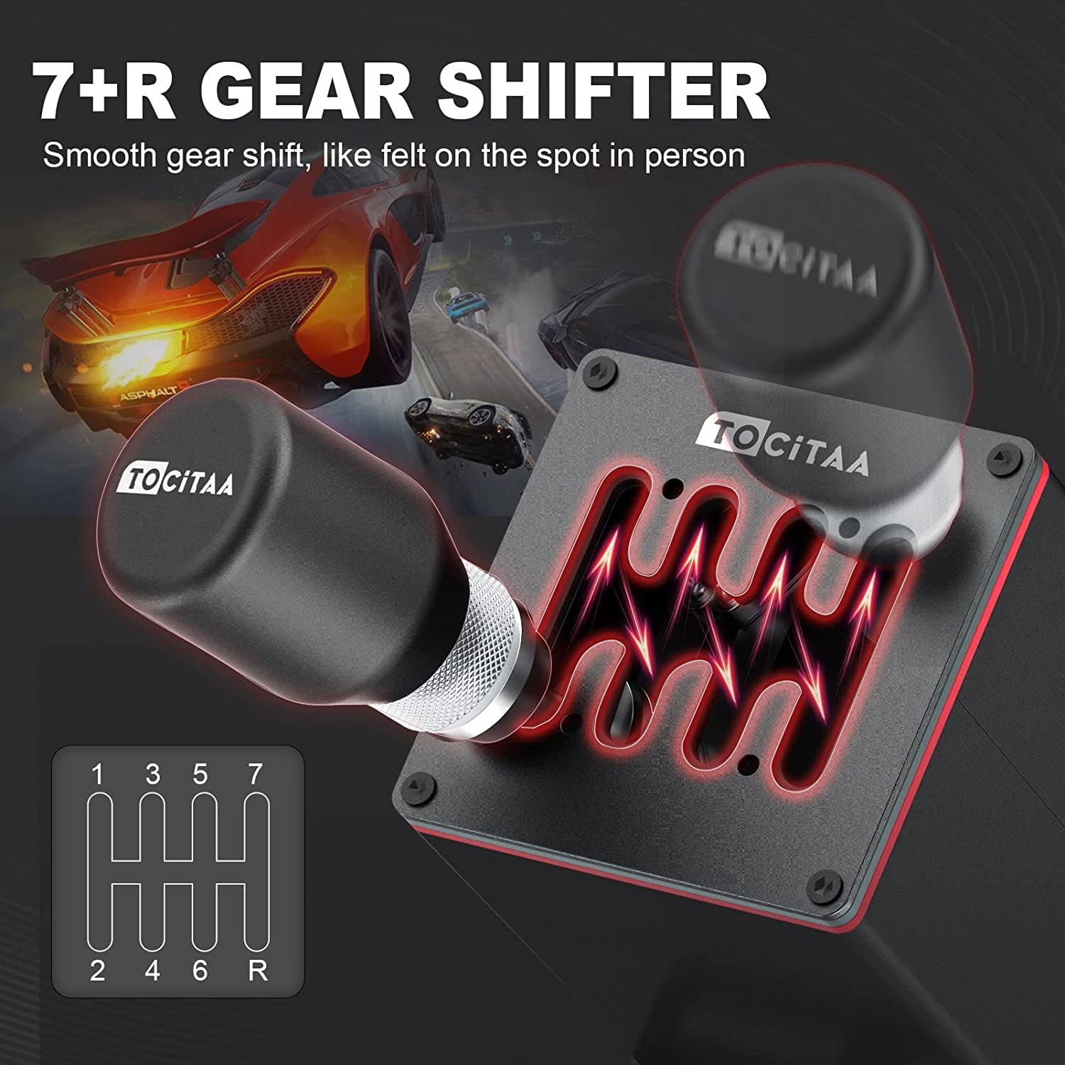 TOCiTAA USB Simulator Shifter Compatible with Thrustmaster T300RS/GT Logitech G29 G27 G25 G920 - Sim Racing Shifter for PC Windows Racing Games ATS & ETS2, with Hall Effect Sensor, 7+R with Clamp