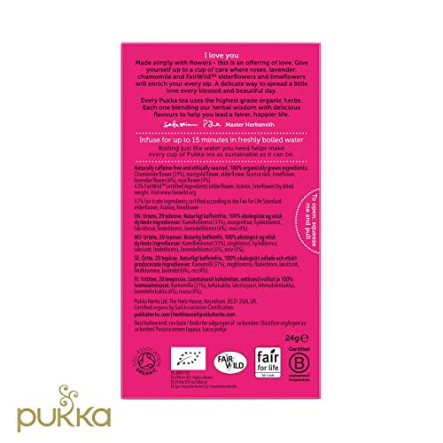 Pukka Organic Tea Bags, Chamomile, Rose and Lavender, Love Herbal Tea, 20 Count (Pack of 3)