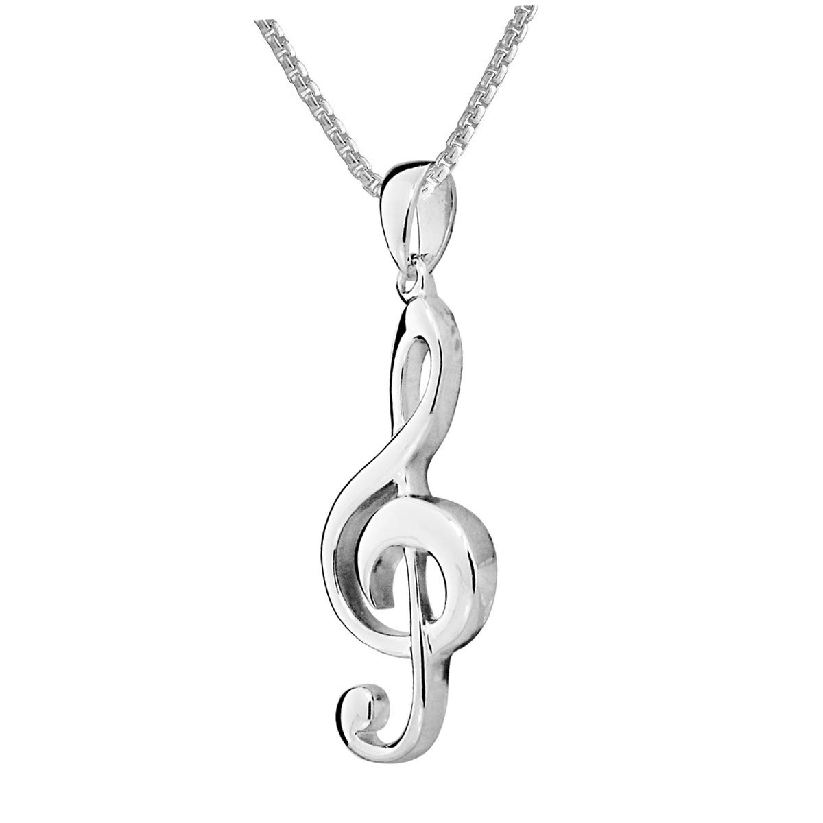 Paul Wright 925 Sterling Silver Treble Clef Pendant Necklace, Perfectly Sculptured, 16” with 2” Extender