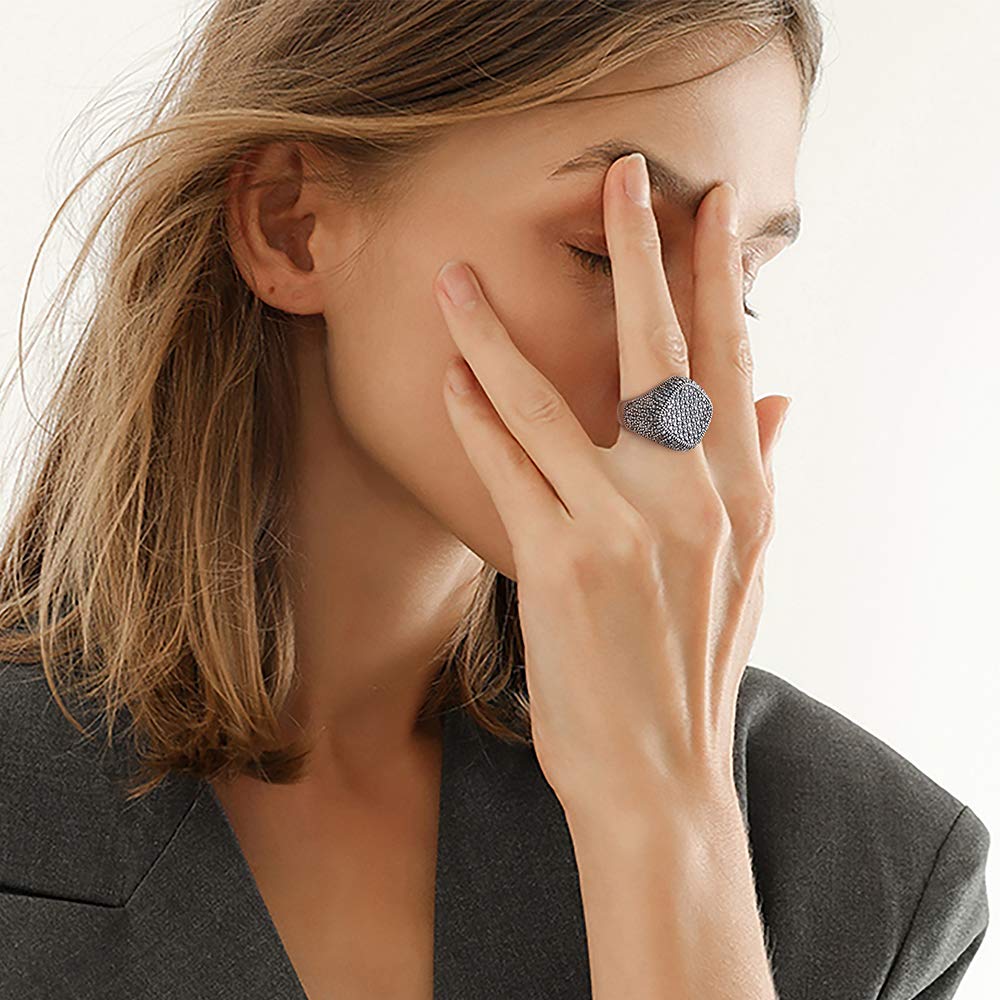 Mytys Marcasite Silver Rings for Women Geometry Black Diamond Costume Statement Women Rings Size 9