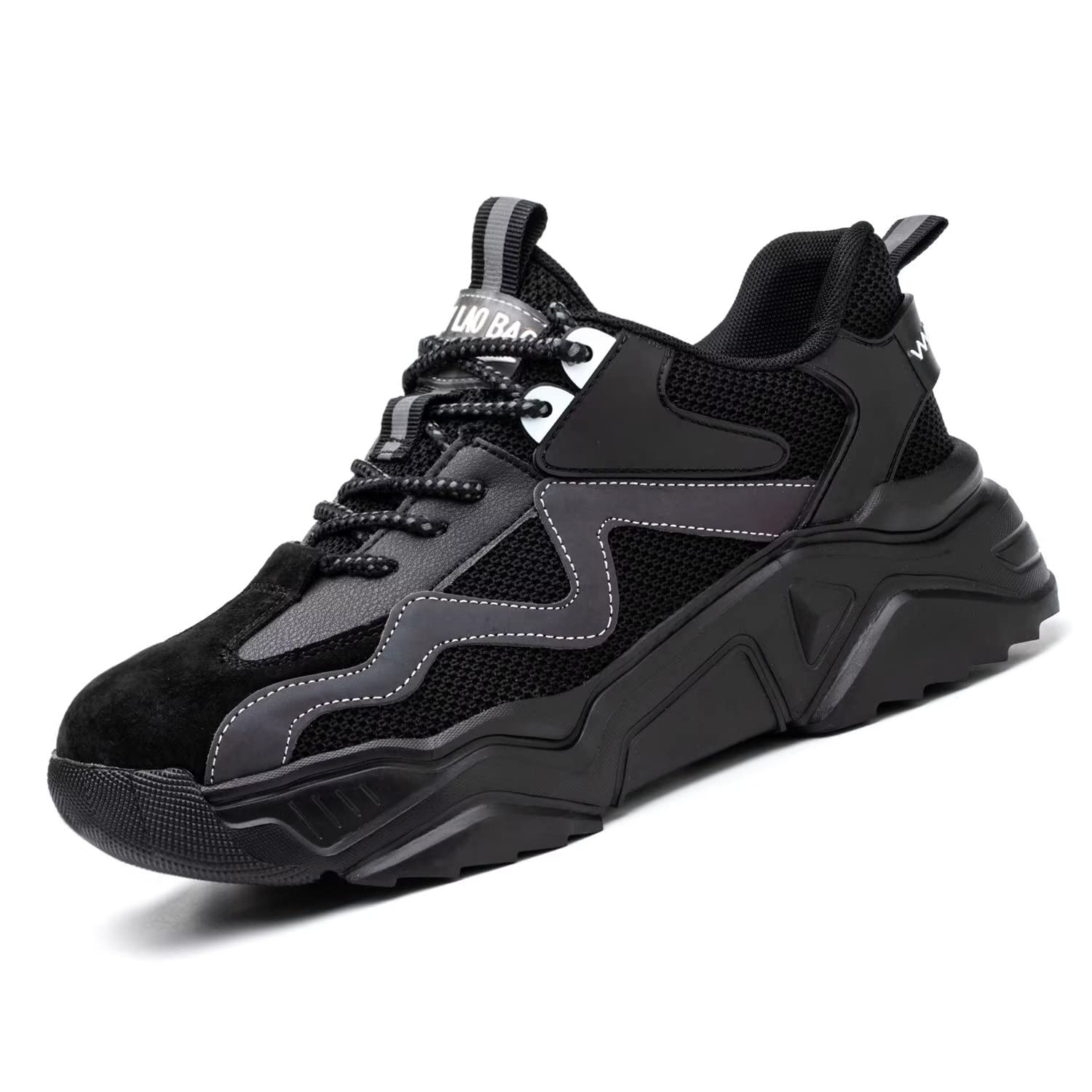Ruivina Steel Toe Shoes for Women Men Wide fit Work Safety Shoe Lightweight Slip Resistant Comfortable Composite Indestructible Sneakers Black 36