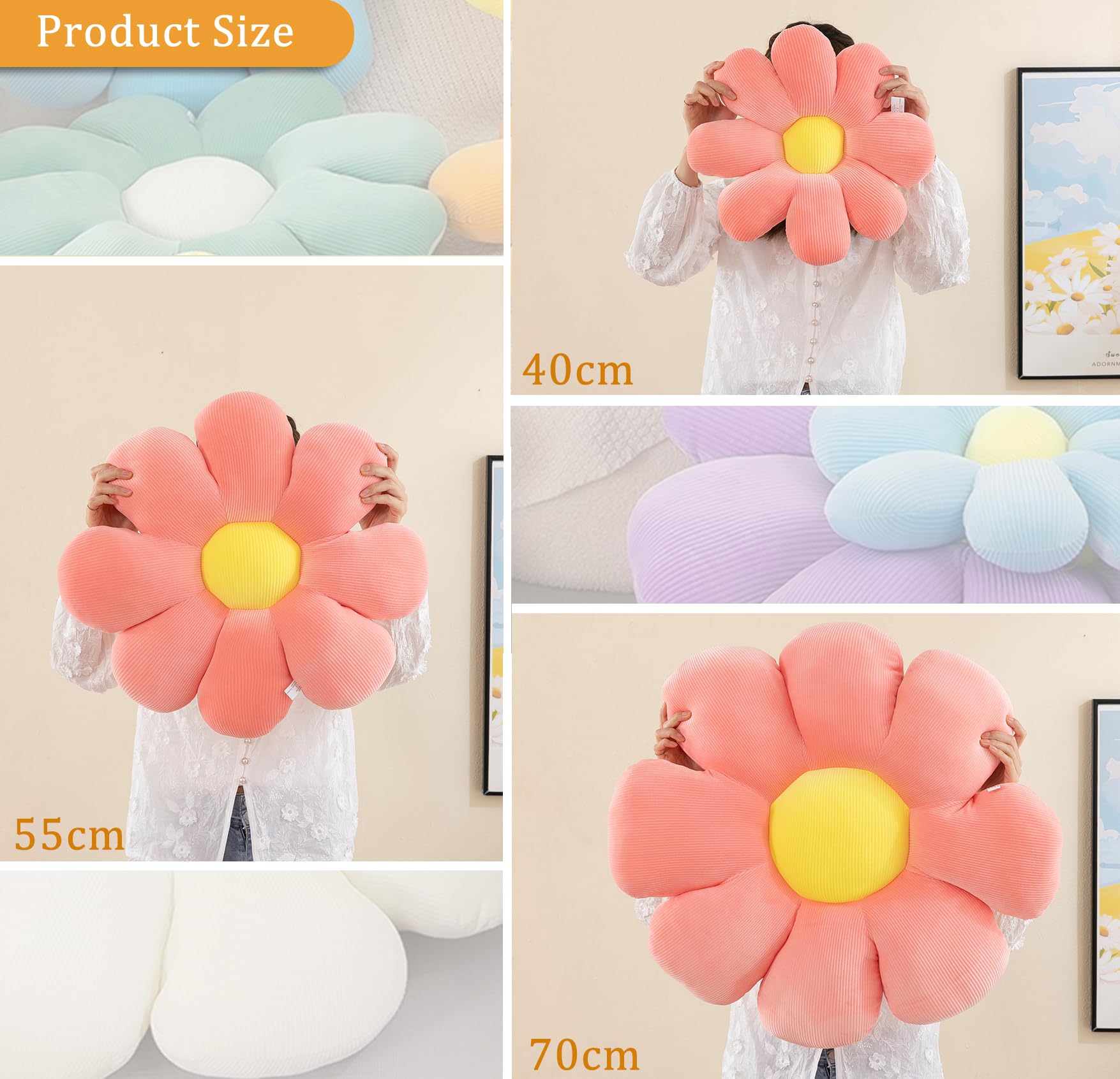 Menoeceus Flower Pillow, Daisy Pillow Flower Shaped Throw Pillow, Cute Decorative Pillows, Floor Pillow Seating Cushion, Plush Pillow Room Decor for Bedroom Sofa Chair (Green, 15.75")