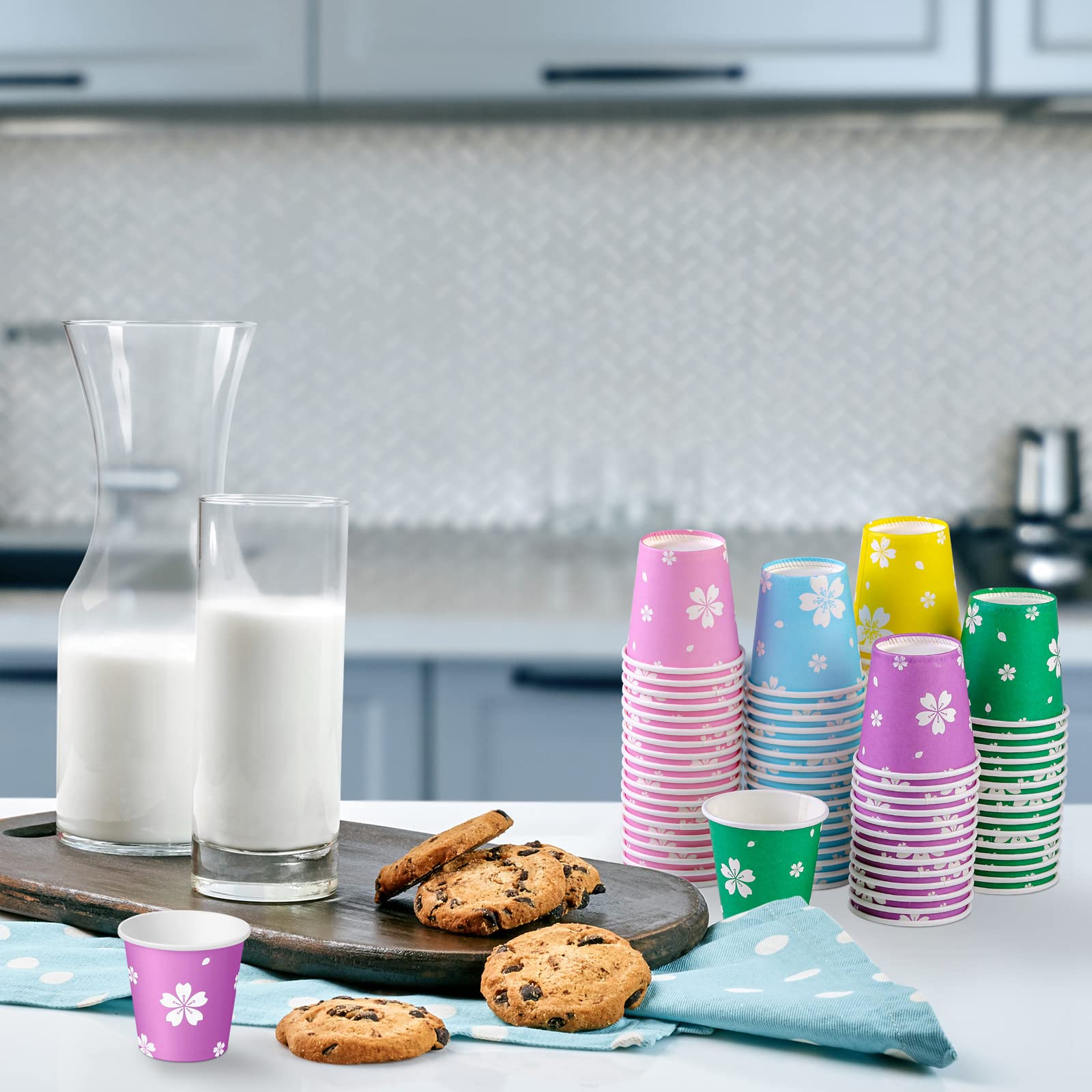 Ruisita 500 Packs 3 oz Paper Cups Small Mouthwash Cups with Floral Patterns Cute Bathroom Cups Espresso Cups Hot Cold Beverage Drinking Cups for Party Home Office
